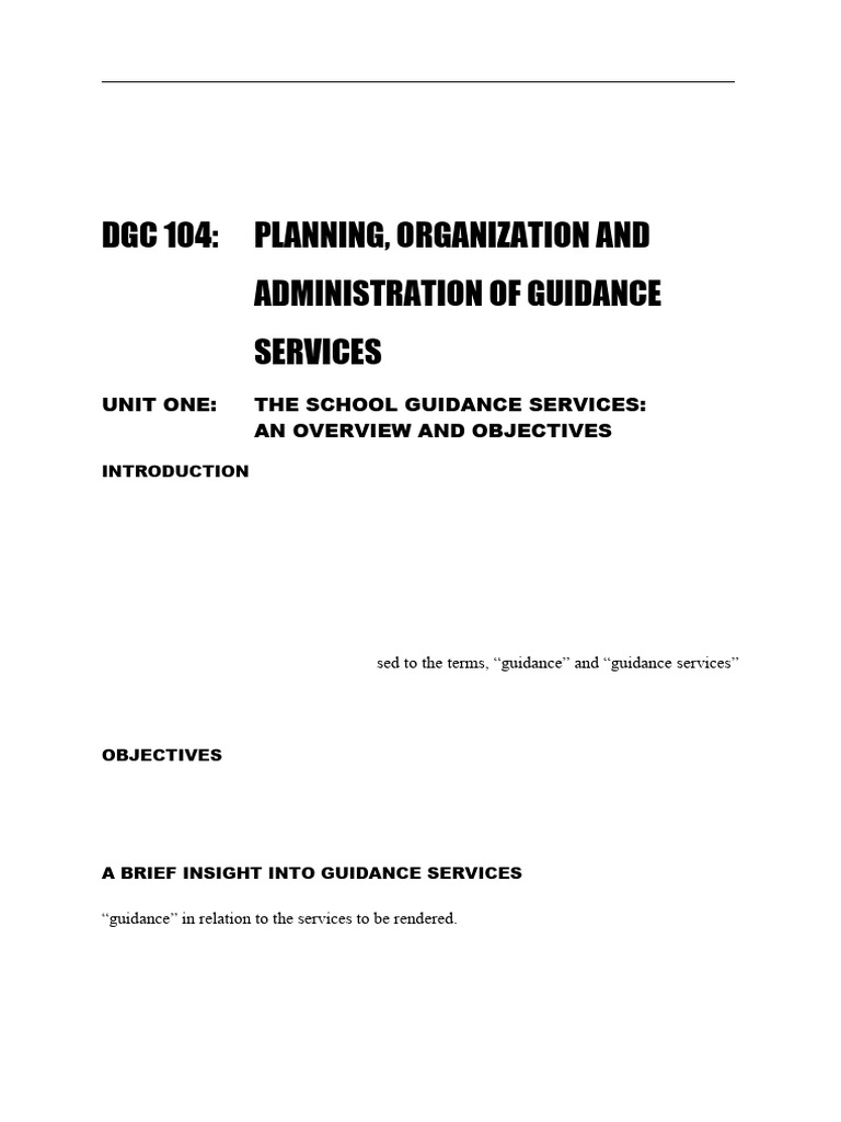 DGC 104 Planning Organization Administration of Guidance Services | PDF | School Counselor ...