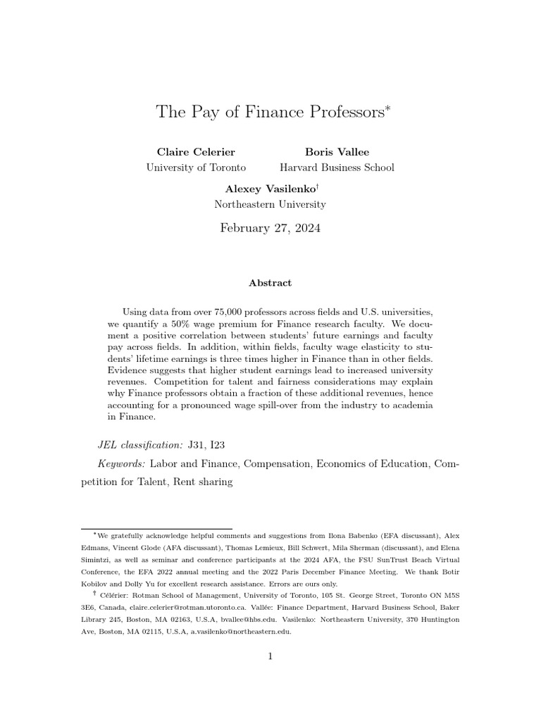Finance Professors' Wage Premium Analysis | PDF | Salary | Statistics