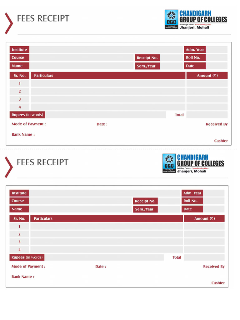 Chandigarh Engineering College Fee Receipt | PDF
