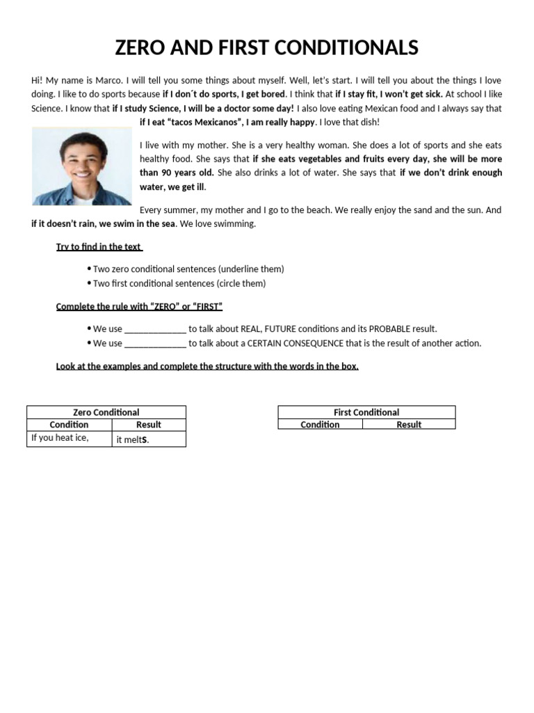 Zero And First Conditional Reading Comprehension And Worksheet