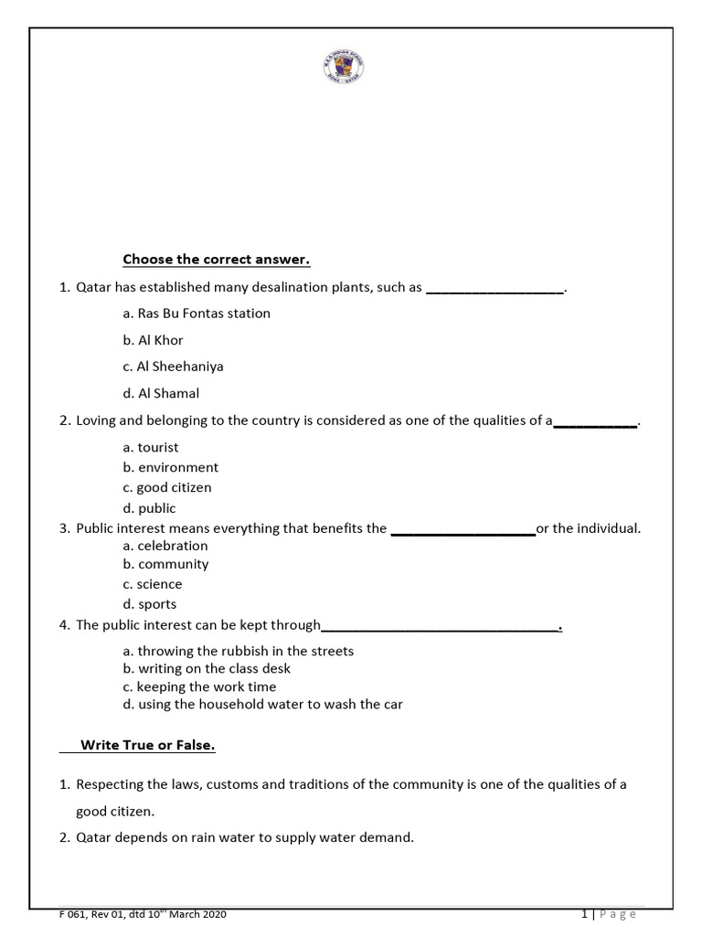 Class-4-Qatar History-Revision Worksheet-Ln 8,9 and 10 | PDF | Human ...