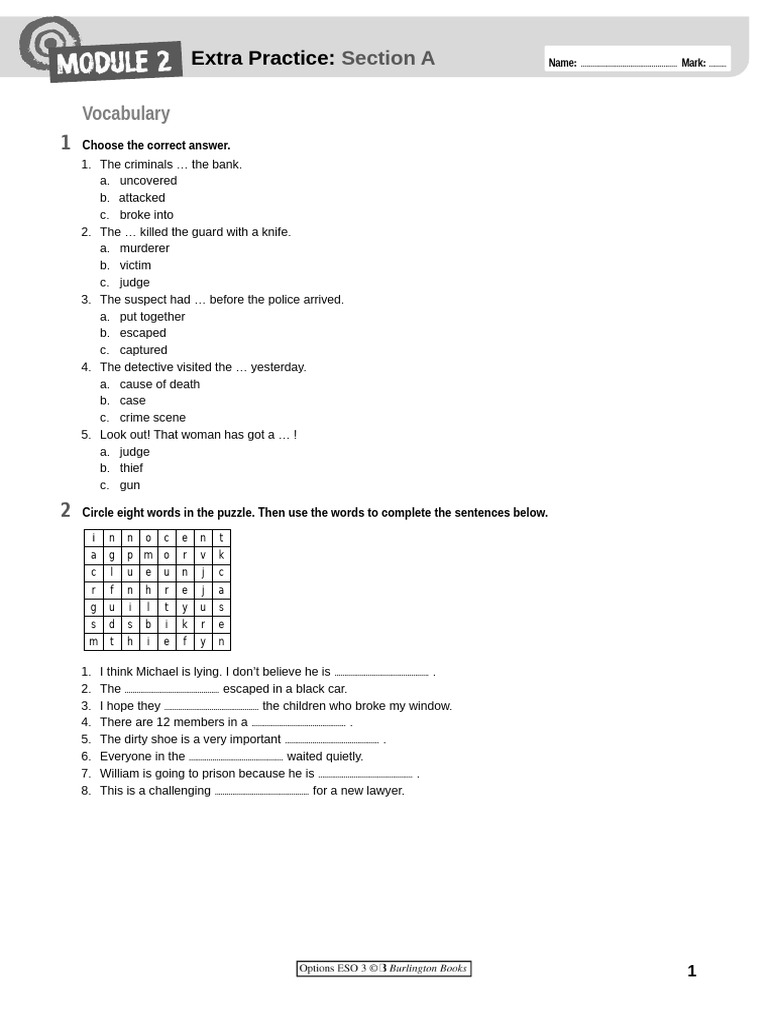 01options3 M2 ExtraPractice SectionA | PDF | Misconduct | Crimes