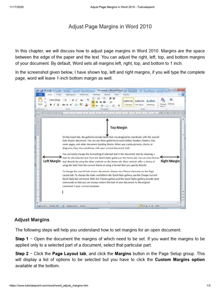 1adjust Page Margins in Word 2010 - Tutorialspoint | PDF | Software | Computing