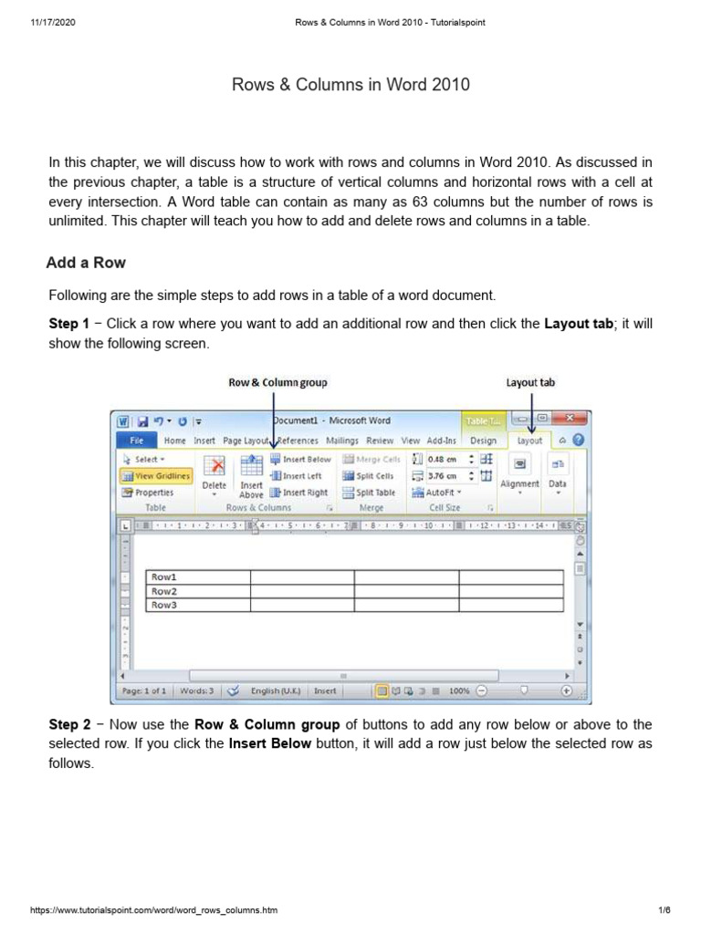 2rows Columns in Word 2010 - Tutorialspoint | PDF
