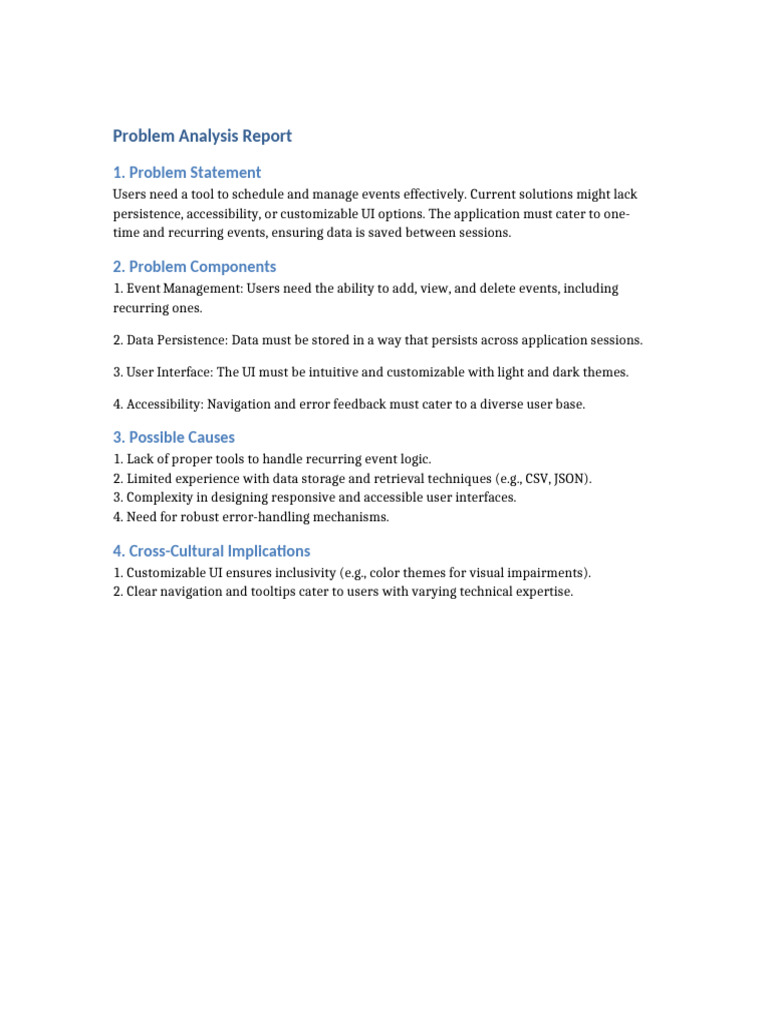 Problem Analysis Report | PDF