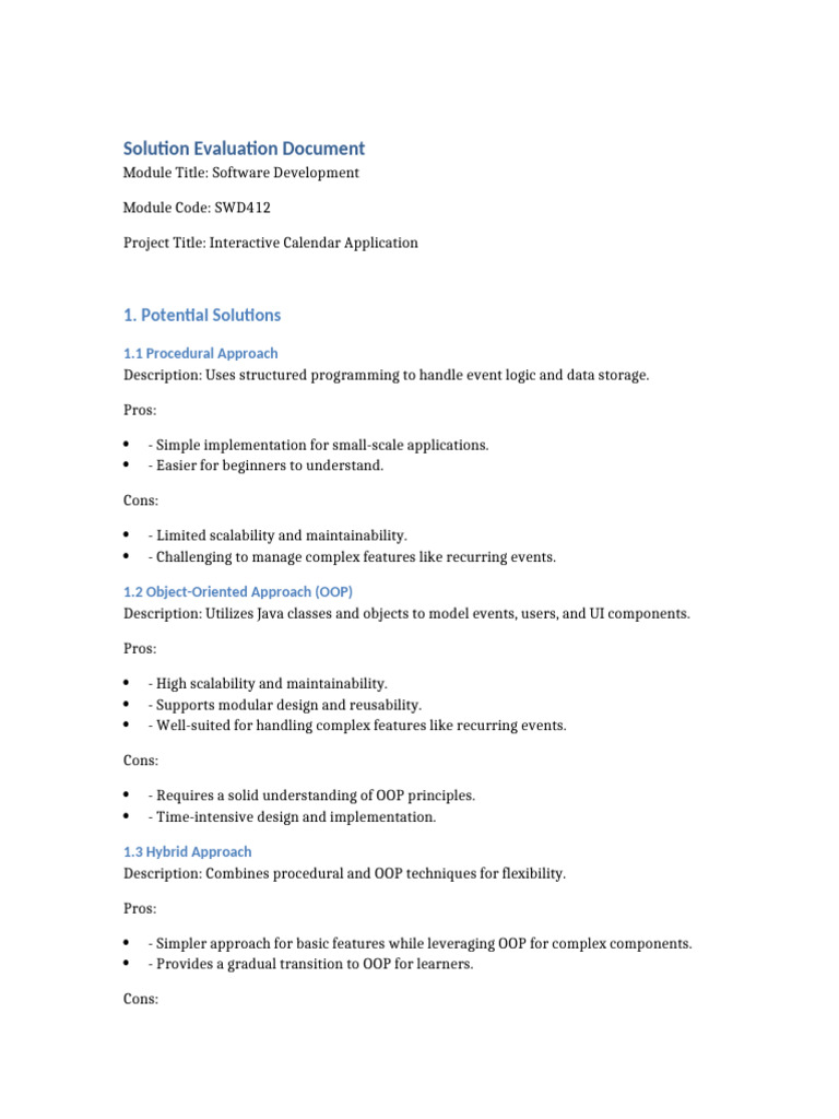 Evaluating Software Development Solutions | PDF | Object Oriented ...