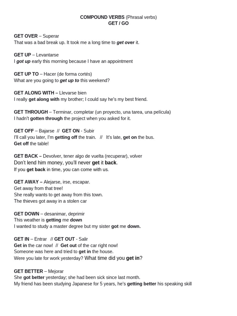 Understanding "Get" and "Go" Verbs | PDF