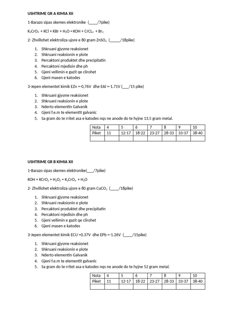 Ushtrime GR A Kimia Xii | PDF