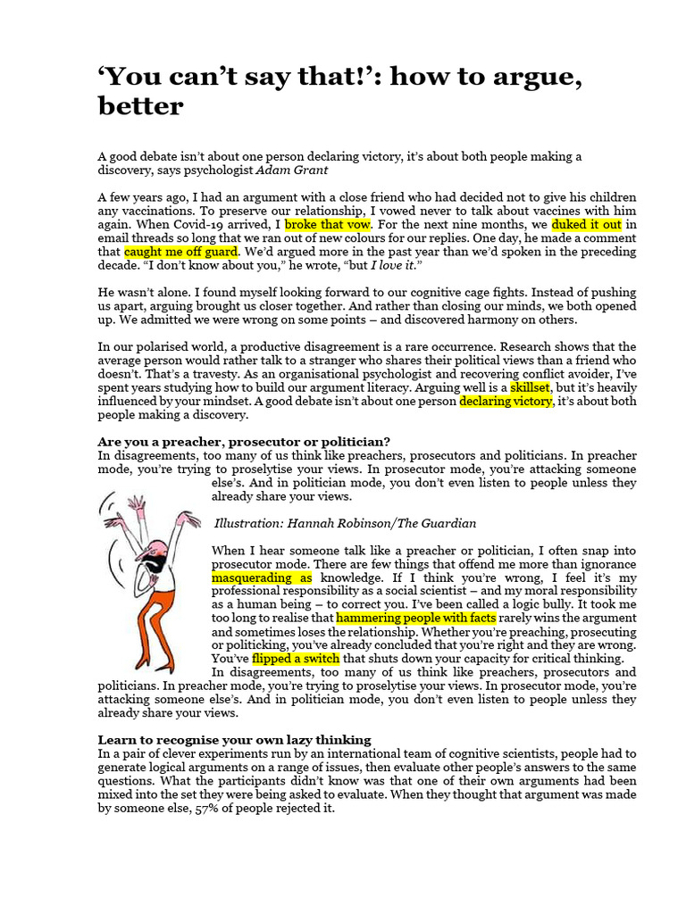 You Cant Say That - How To Argue Better | PDF | Thought | Critical Thinking
