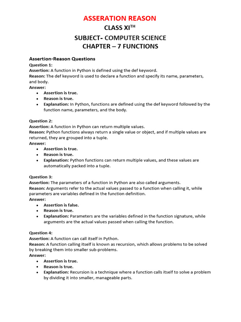 Class 11 Asseration Reason Computer Sience Chp 7 (2024-25) | PDF ... Class 11 Asseration Reason Computer Sience Chp 7 (2024-25) | PDF ...
