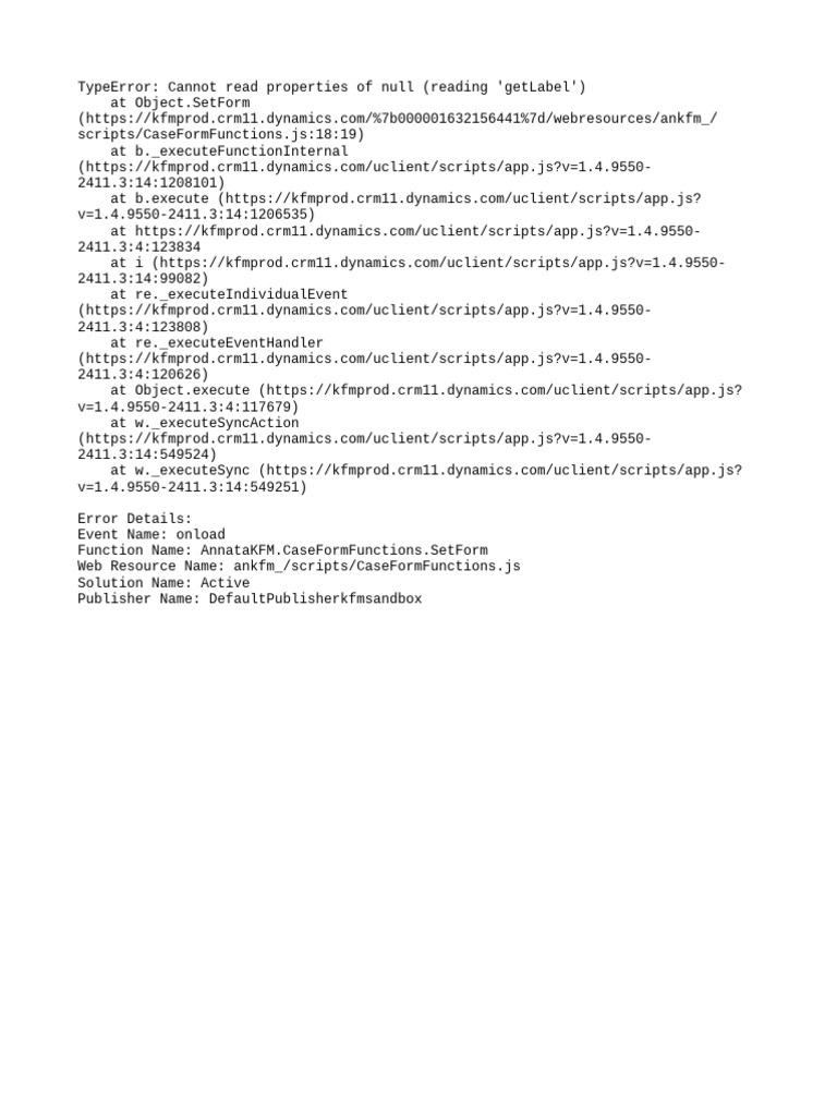 Dynamics CRM TypeError Debug Guide | PDF