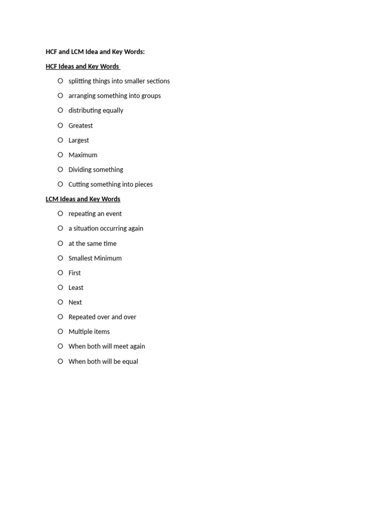 HCF+and+LCM+Idea+and+Key+Words 2 | PDF