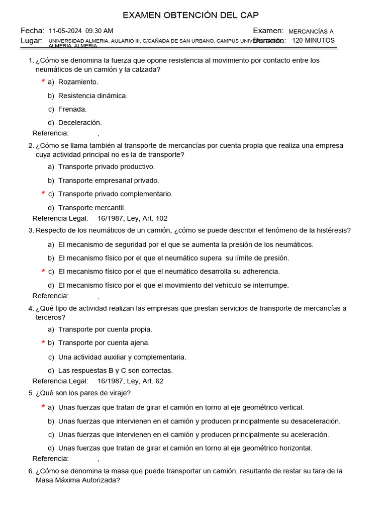 Examen Mer Al Cap3 2024 Modelo-A | PDF | Eje | Camión