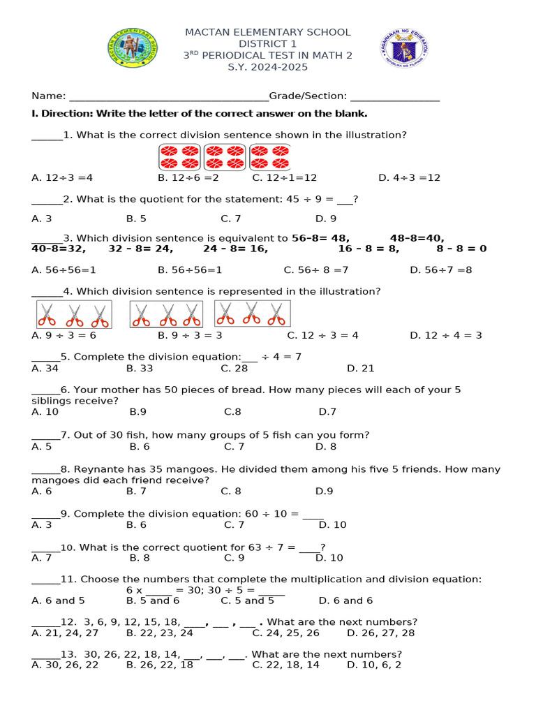 3rd Periodical Test in Math With Tos 2025-02-09 01-58-44 | PDF ...