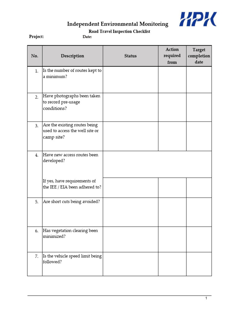Road Travel Inspection Checklist | PDF | Road | Natural Environment