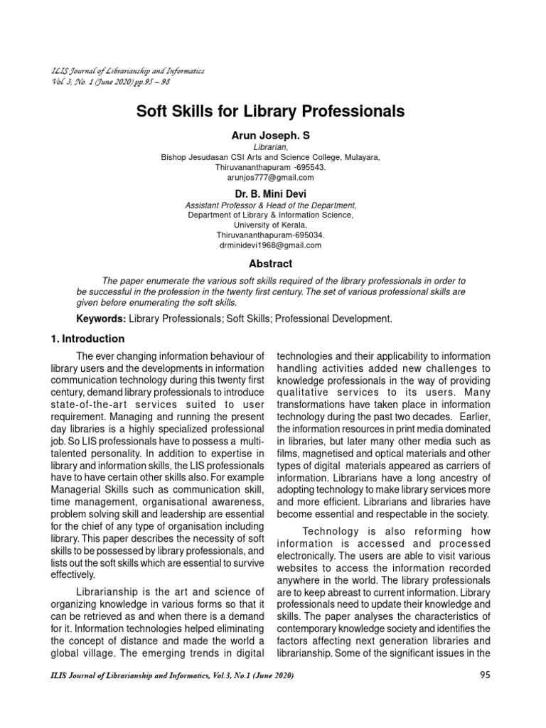 Soft Skills For Library Professionals | PDF | Skill | Libraries