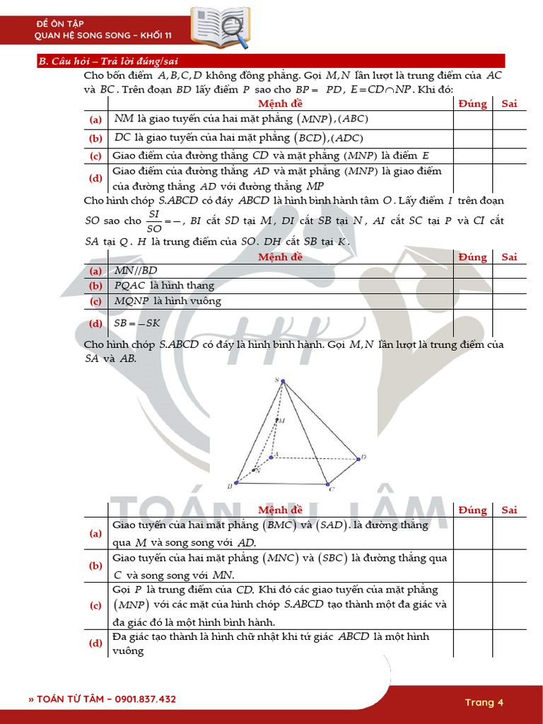Bo de Danh Gia Chat Luong Toan 11 Chu de Quan He Song Song Trong Khong Gian | PDF