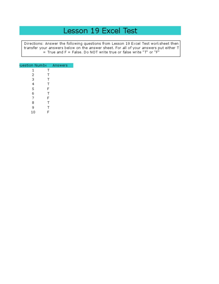 Lesson 19 Excel Test Answers | PDF