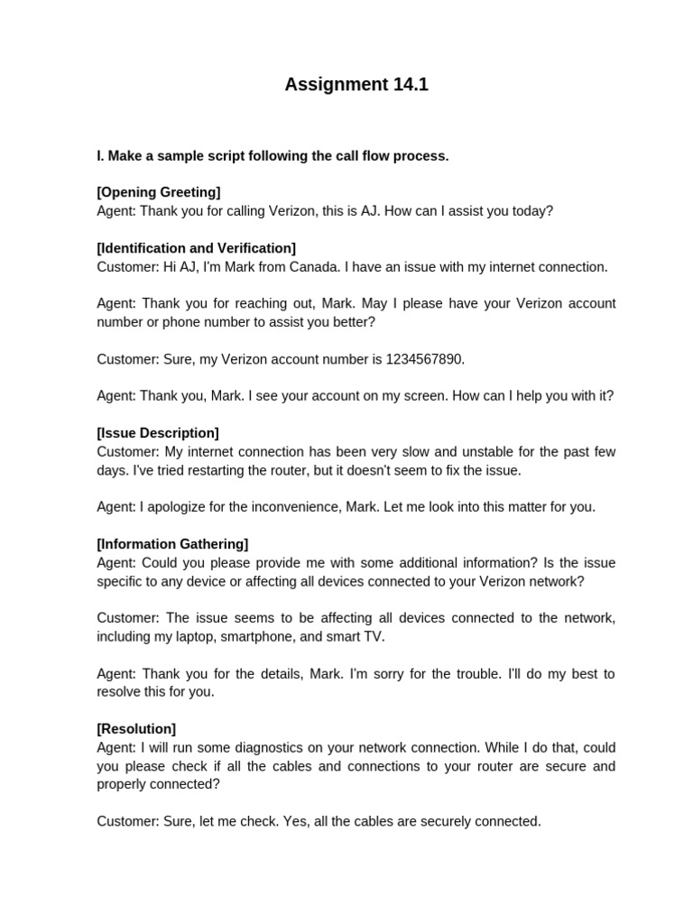 Verizon Call Flow Script Example | PDF | Telecommunications | Computing