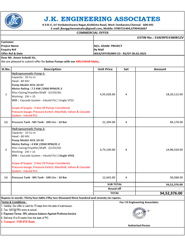 899 CO - R1 - AQUILA RO Systems & Adani Project | PDF | Machines ...