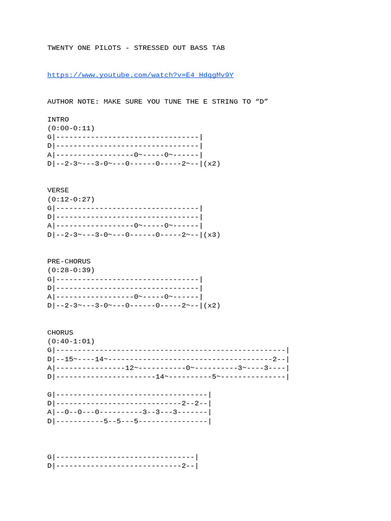 Twenty One Pilots - Stressed Out Bass Tab | PDF | Song Structure ...