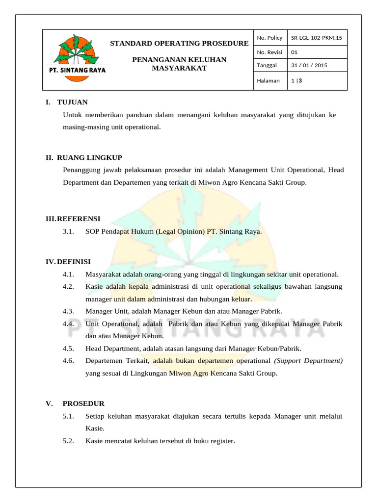 Sop Pt. SR - Prosedur Penanganan Keluhan Masyarakat | PDF
