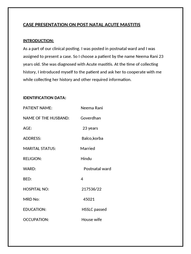 Correct Case Presentation Postnatal Acute Mastitis | PDF | Breastfeeding | Medical Specialties