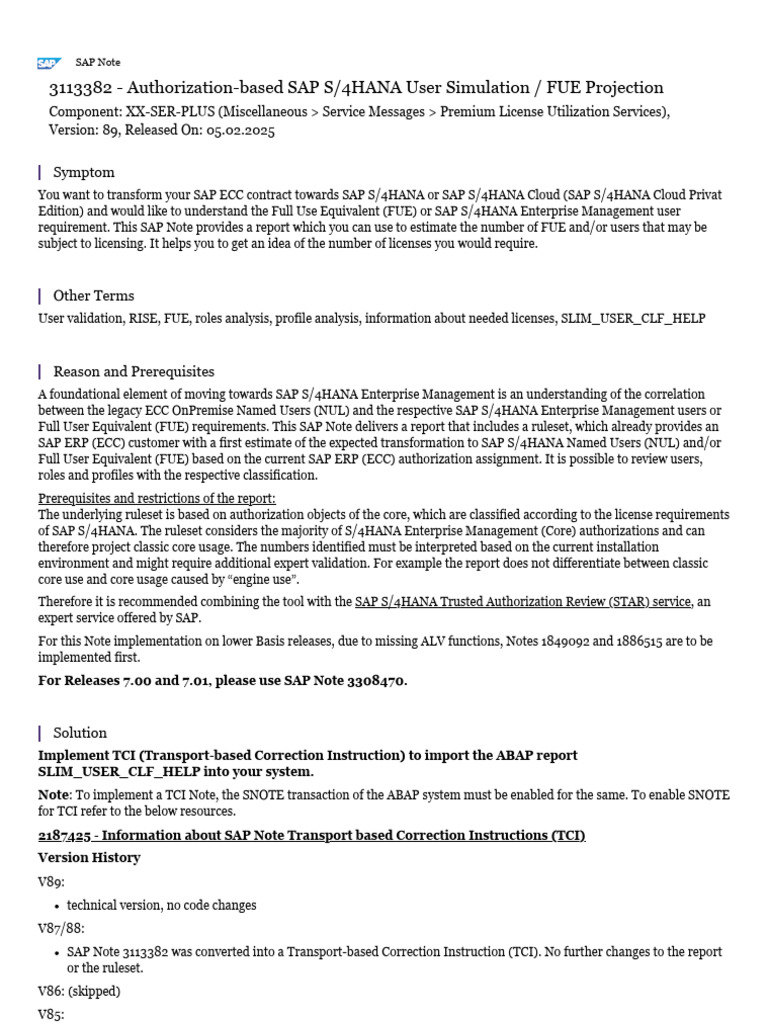 Authorization-Based SAP S/4HANA User Simulation / FUE Projection | PDF ...
