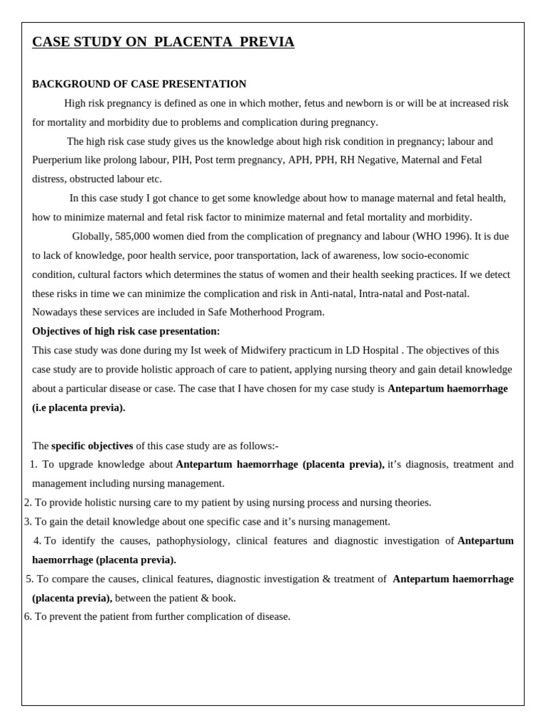 Case Study: Managing Placenta Previa | PDF | Childbirth | Pregnancy
