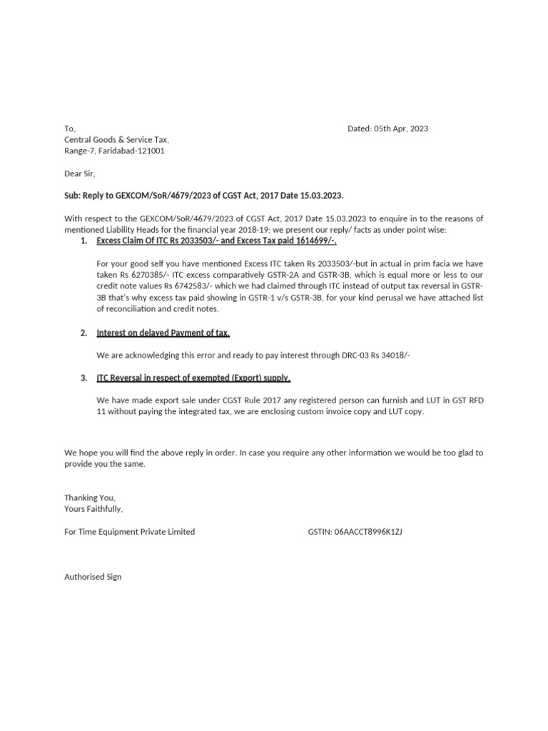 GST REPLY ASMT-10 FARIDABAD | PDF