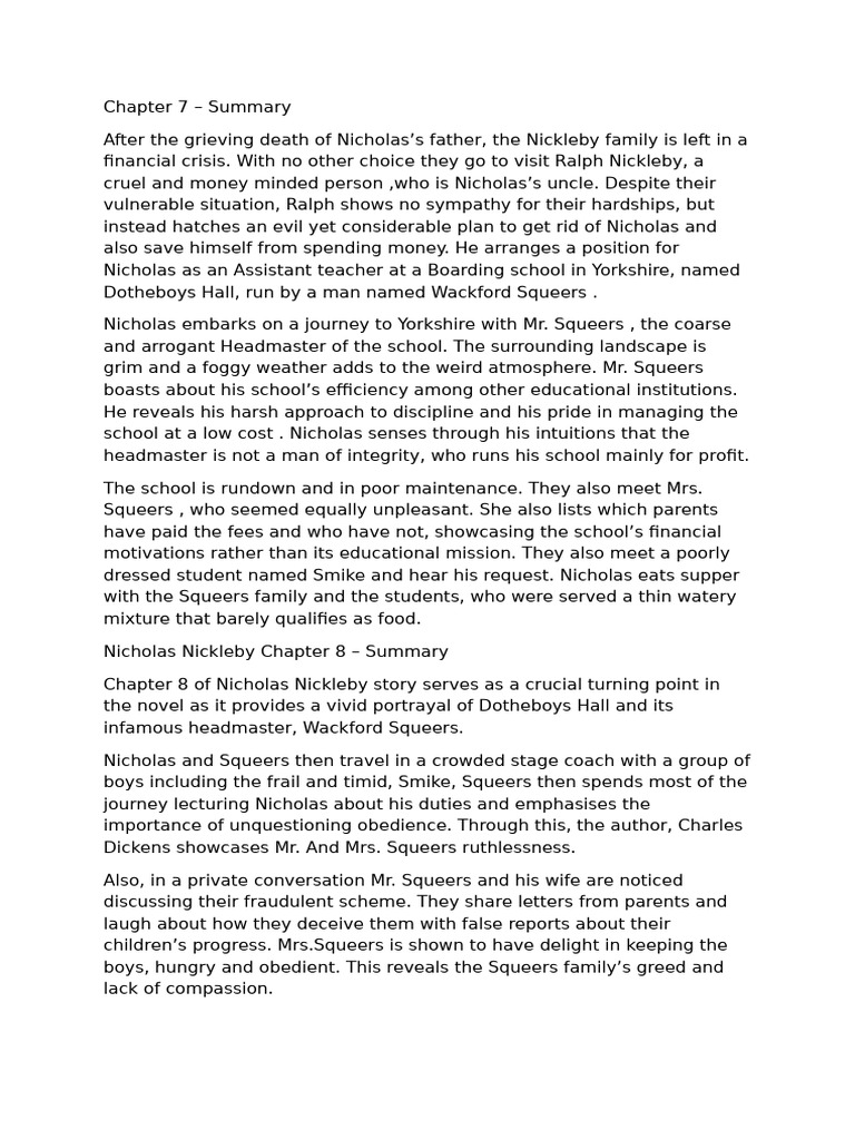 Summary Reading Culmination | PDF | Nicholas Nickleby