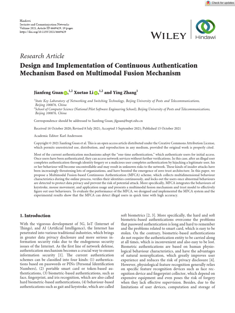 Design and Implementation of Continuous Authentication Mechanism Based | PDF | Authentication ...