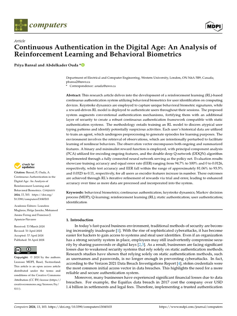 Continuous Authentication in the Digital Age | PDF | Authentication | Biometrics