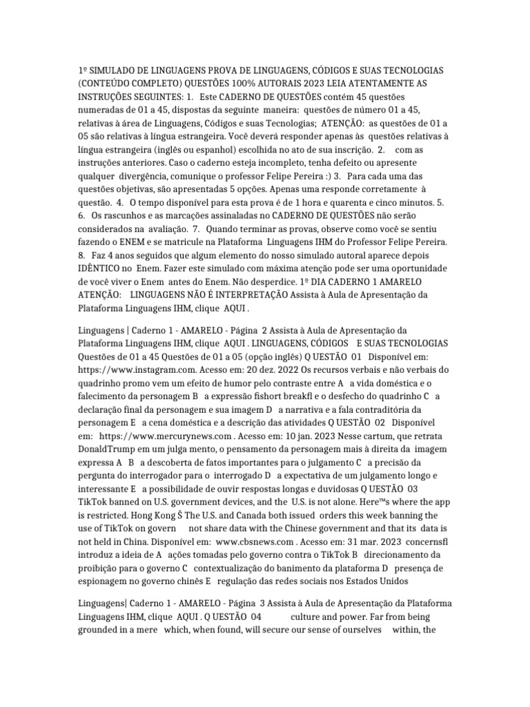 1 Simulado ENEM 2023 Editavel Retry | PDF