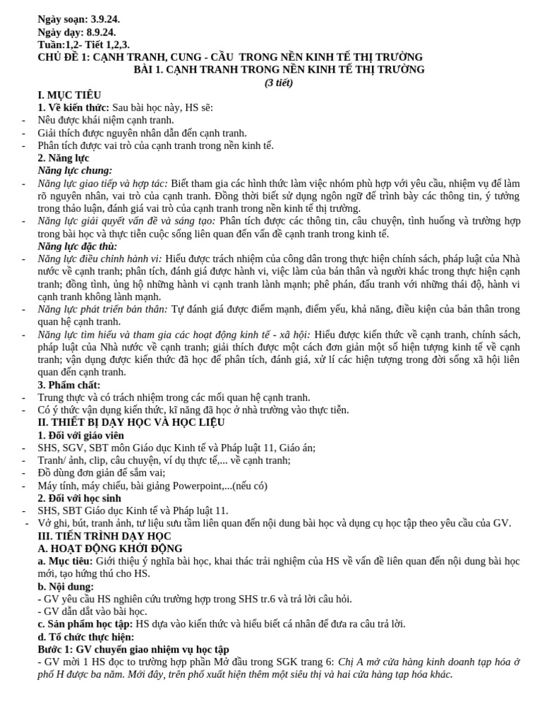 KẾ HOẠCH BÀI DẠY GDKT&PL 11 CN (24-25) | PDF