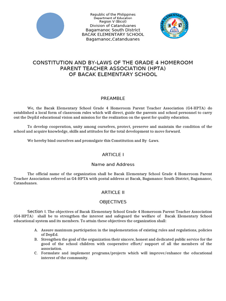 Constitution and by Laws of PTA | PDF | Government | Justice