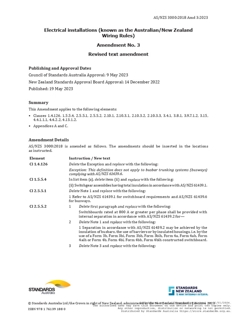 AS NZS 3000 2018 Amd 3 2023 | PDF | Electricity | Electrical Engineering