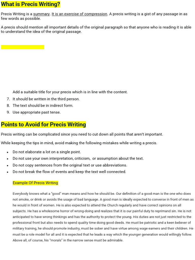 What Is Precis Writing | PDF