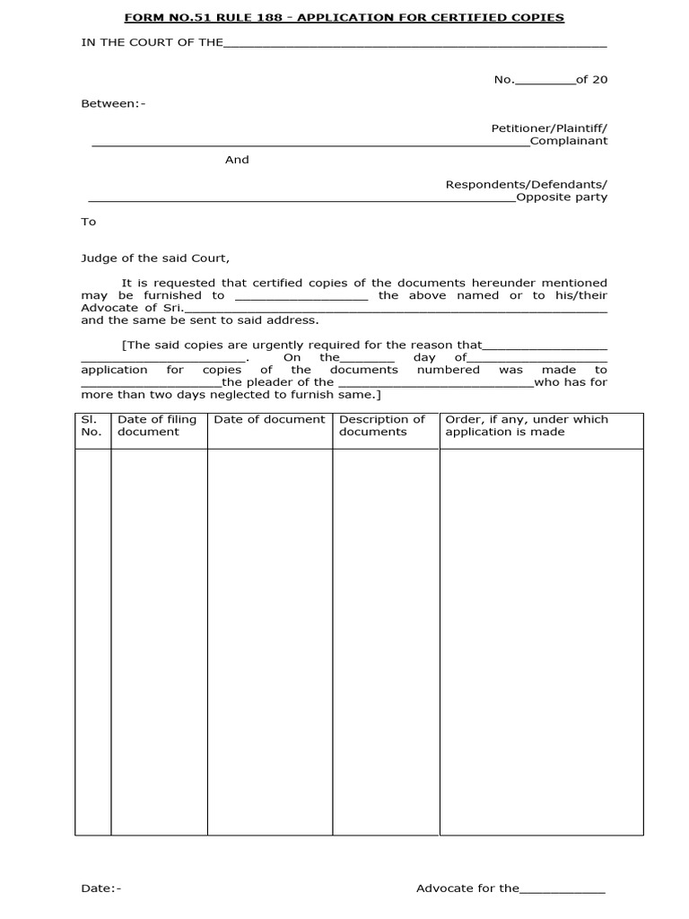 Application For Certified Copies at Court | PDF