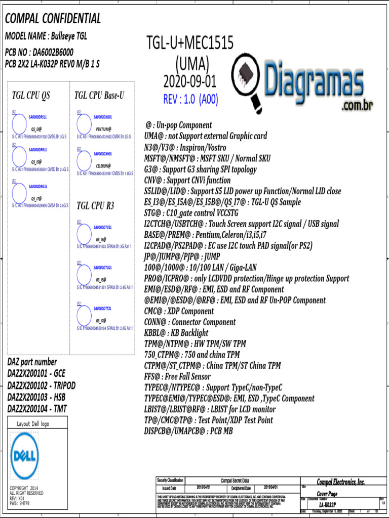 Dell Inspiron 15 3501 Vostro 3400 3500 Compal GDI4A LA-K032P Rev 1.0 ...