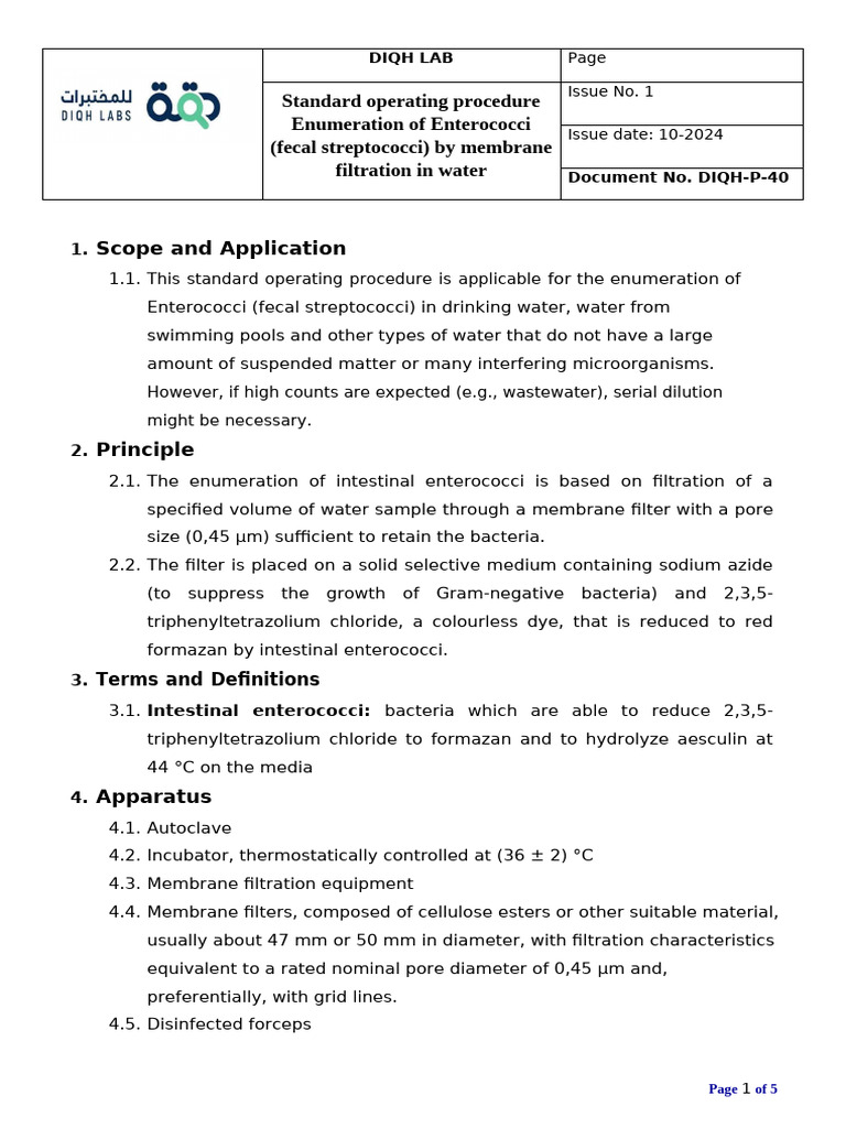 40 Enumeration of Enterococci (Fecal Streptococci) by Membrane ...