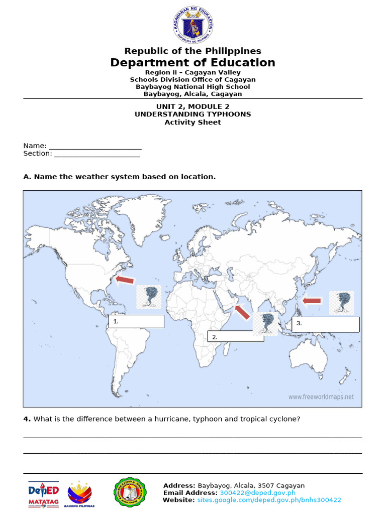 Worksheet on Typhoons | PDF | Typhoon | Vortices
