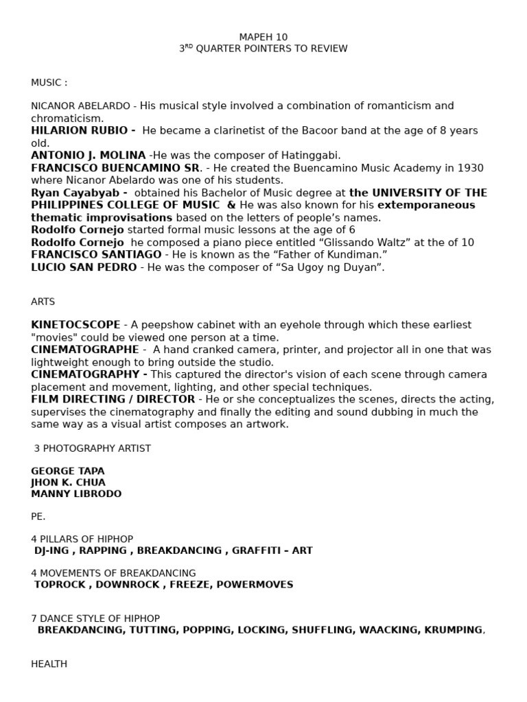 Mapeh 10 Pointers To Review | PDF | Global Health | Health Sciences