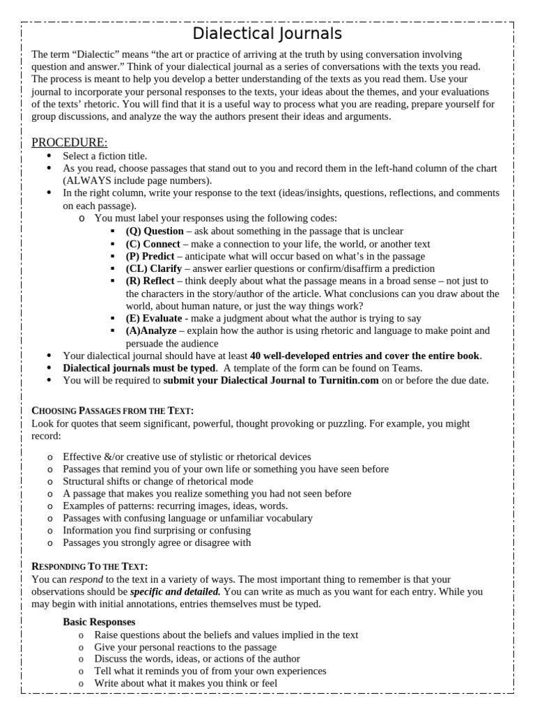 Sample Dialectical Journal for students | PDF | Dialectic | Rhetoric