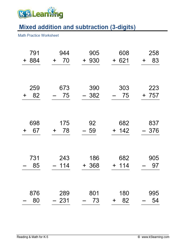 Add & Subtract whole numbers 2 | PDF