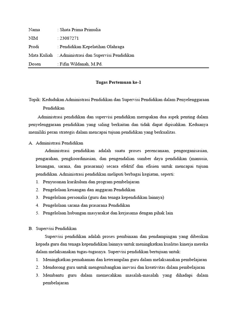 TUGAS KE-1 ADMINISTRASI DAN SUPERVISI PENDIDIKAN | PDF