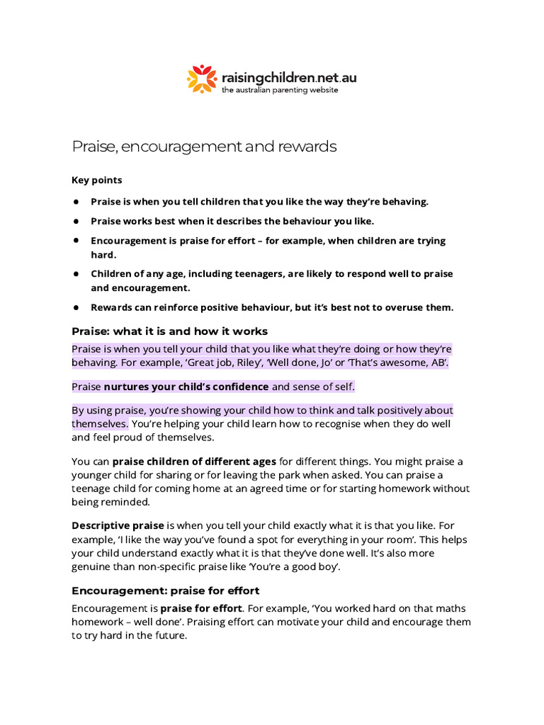 P - Praise & encouragement for child behaviour _ Raising Children ...