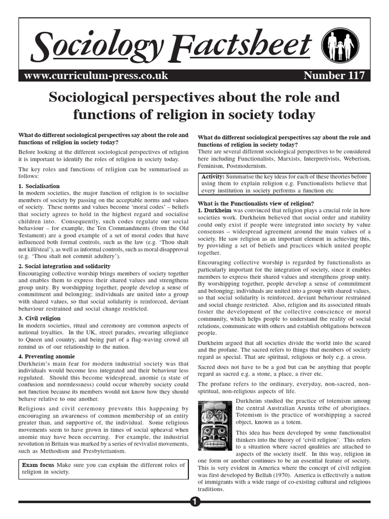Sociology Factsheet - Religion in Society | PDF | Sociology | Max Weber