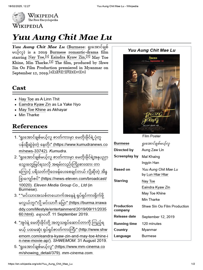Yuu Aung Chit Mae Lu - Wikipedia | PDF