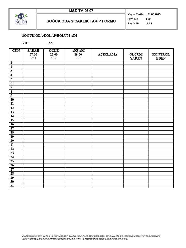 MSD Ta 06 07 Soğuk Oda Sicaklik Taki̇p Formu | PDF